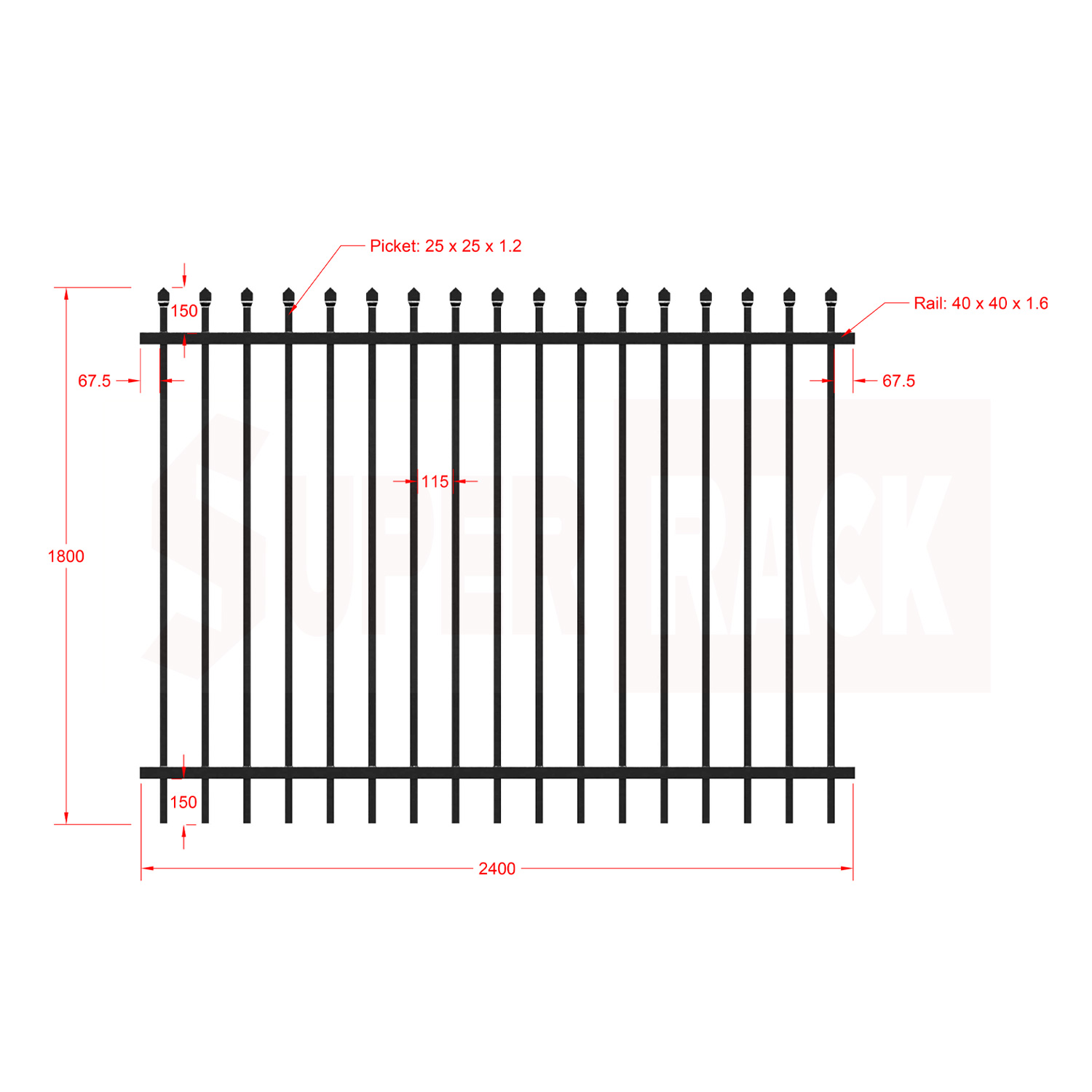 1.8M High Steel Spear Top Security Fencing Panel